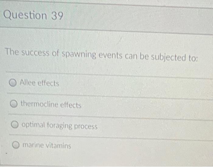 Solved The success of spawning events can be subjected to: | Chegg.com