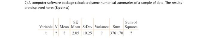 Solved 2) A computer software package calculated some | Chegg.com