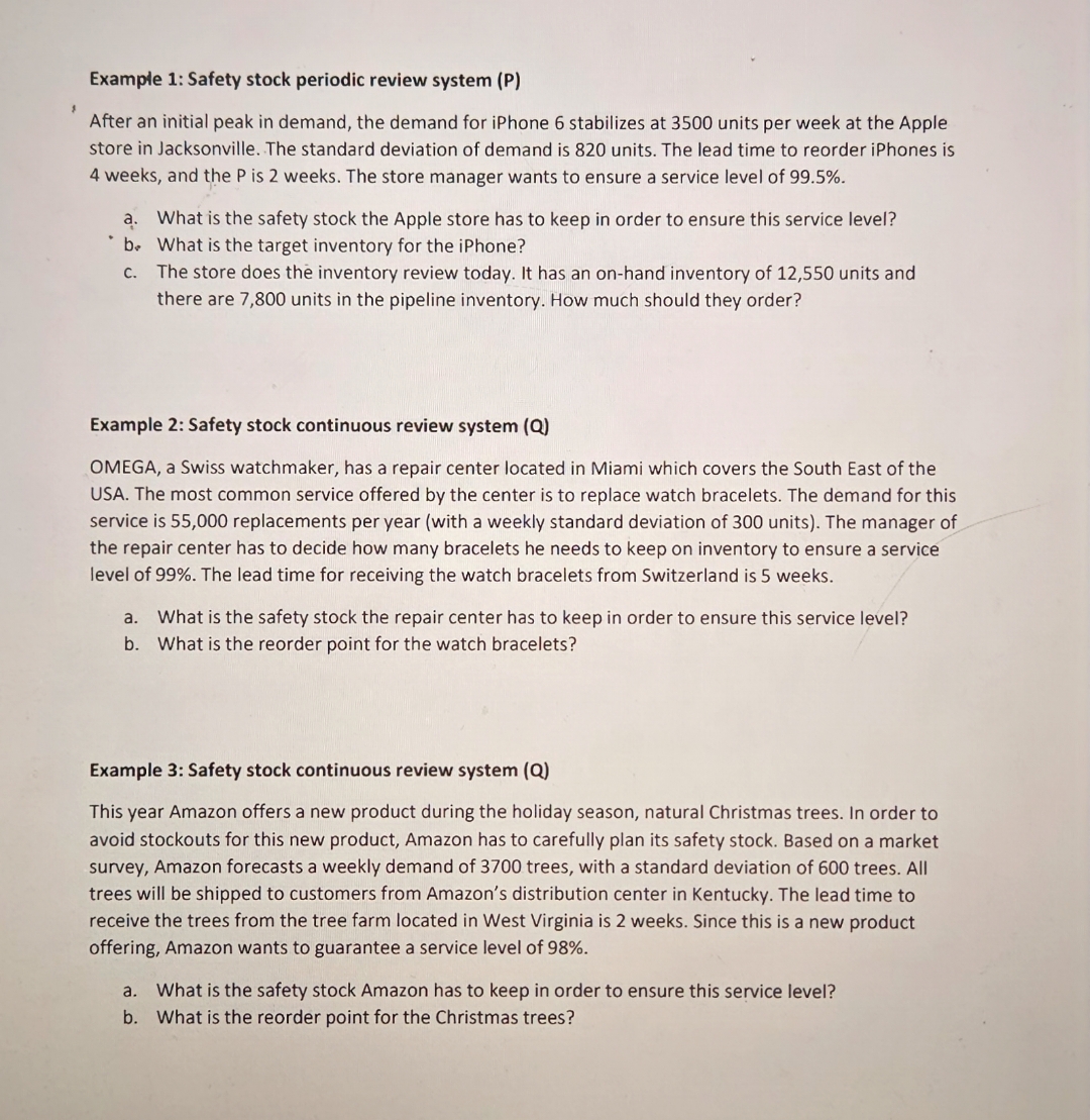 Solved Example 1: Safety stock periodic review system | Chegg.com