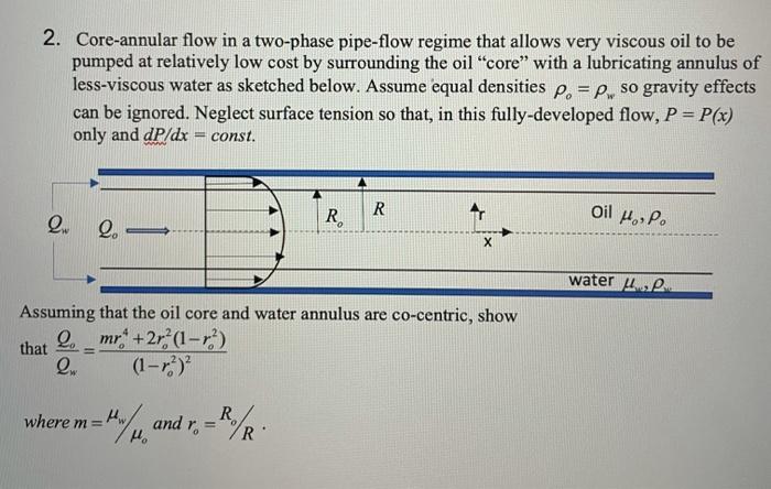 Solved 2. Core-annular flow in a two-phase pipe-flow regime | Chegg.com