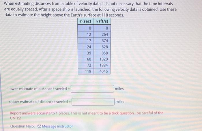 Solved When estimating distances from a table of velocity | Chegg.com