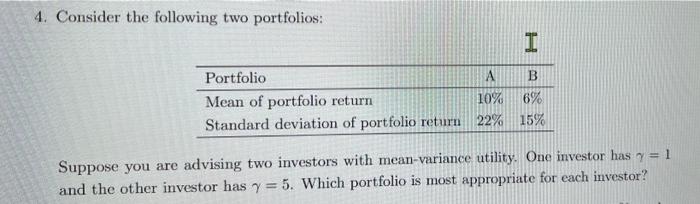 Solved 4. Consider the following two portfolios: I Portfolio | Chegg.com