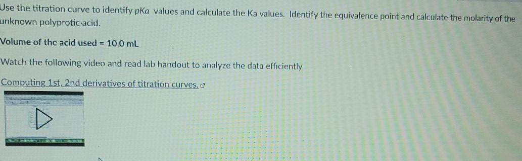 Experimental Data for Weak Acid Titration Experiment | Chegg.com