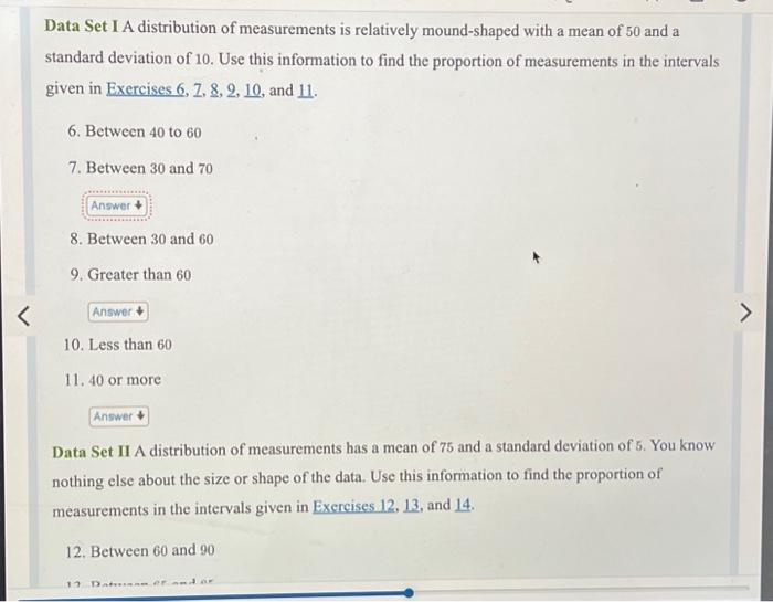 Solved Data Set I A distribution of measurements is | Chegg.com