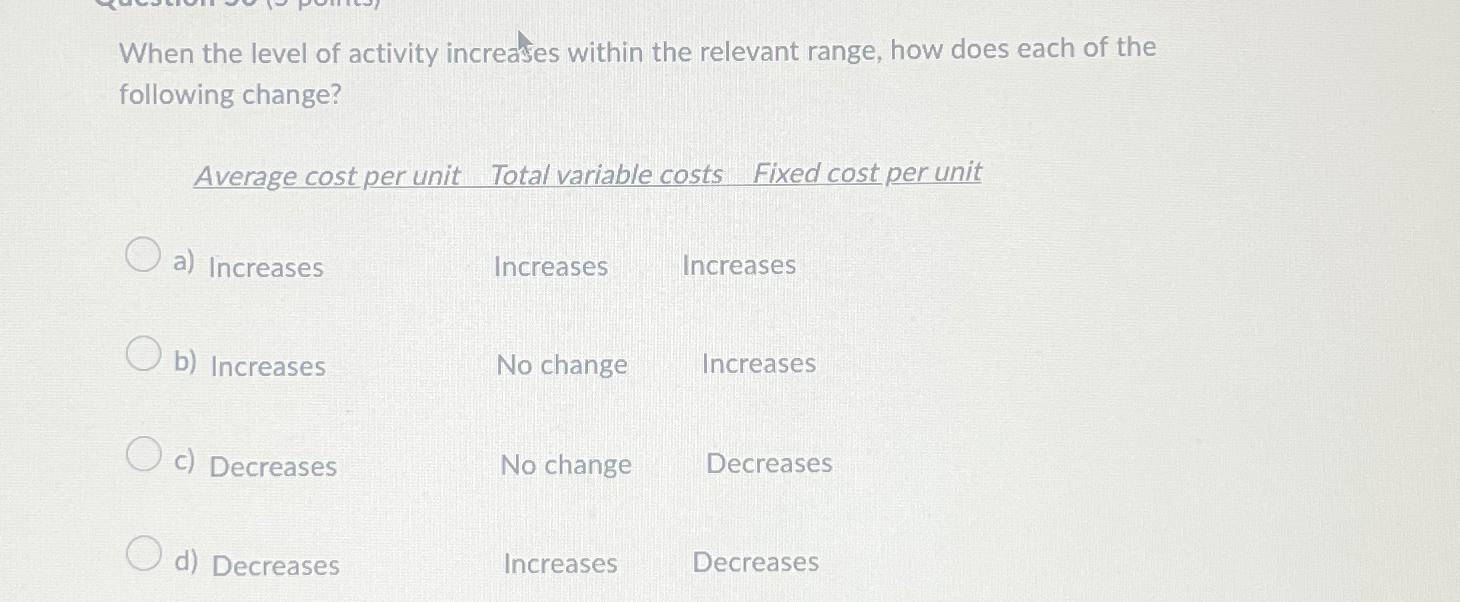 Solved When the level of activity increases within the | Chegg.com