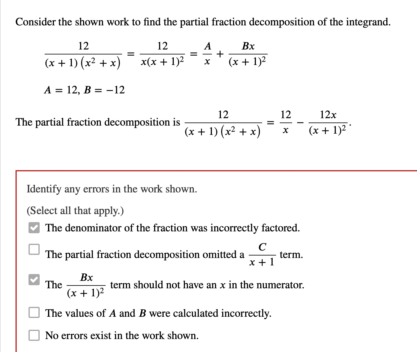 Solved Consider the shown work to find the partial fraction | Chegg.com