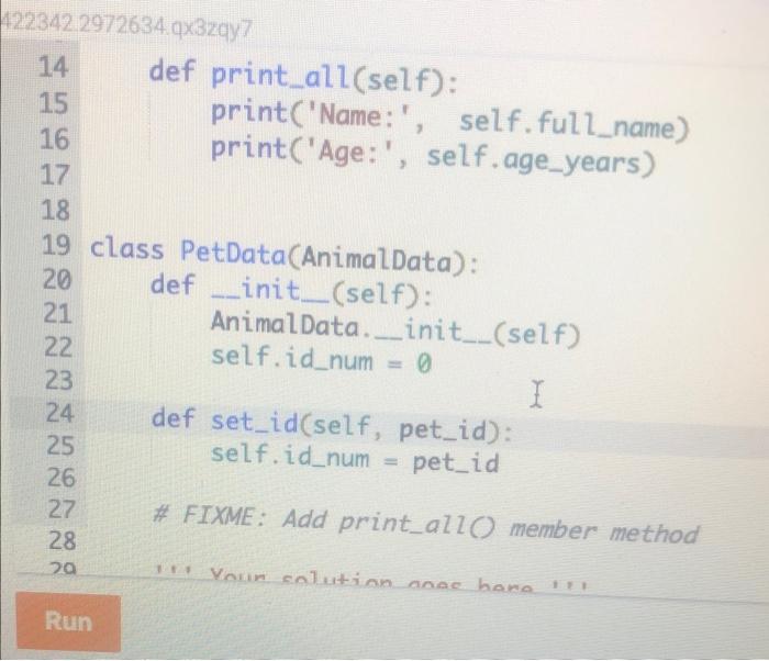 Solved Define a member method print_all0 for class PetData. | Chegg.com