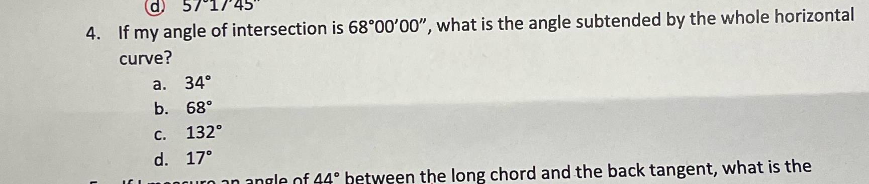 Solved If my angle of intersection is 68°00'00'', ﻿what is | Chegg.com