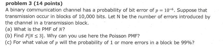 Solved problem 3 (14 ﻿points)A binary communication channel | Chegg.com