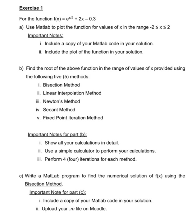 Solved Exercise 1 For the function f(x) = ex2 + 2x -0.3 a) | Chegg.com