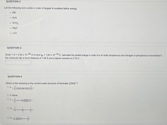 Solved List the following ionic solids in order of largest | Chegg.com
