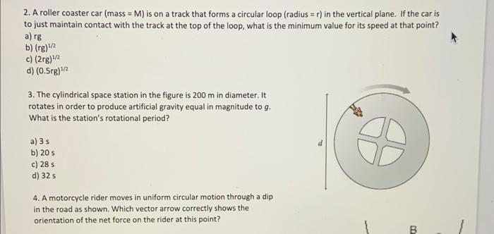 Solved 2. A roller coaster car (mass =M ) is on a track that | Chegg.com