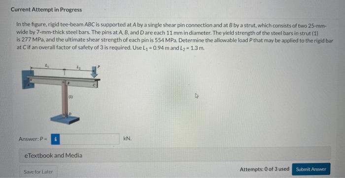 Solved In the figure, rigid tee-beam ABC is supported at A | Chegg.com