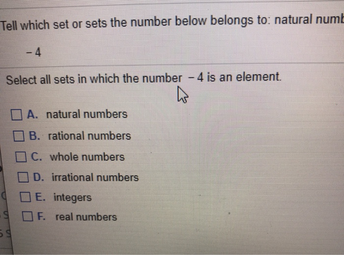 Solved Tell which set or sets the number below belongs to: | Chegg.com