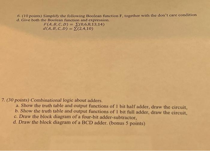 Solved 6. (10 points) Simplify the following Boolean | Chegg.com