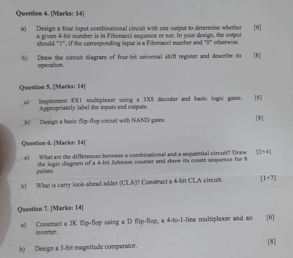 Question 4. [Marks: 14] a) Design a four input | Chegg.com