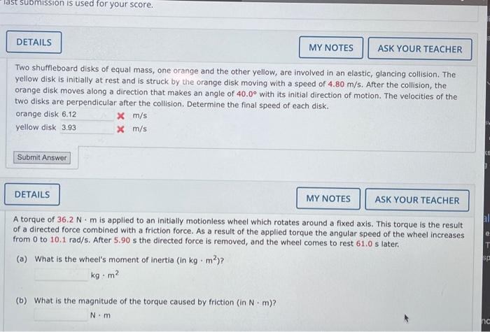 Solved Two shuffleboard disks of equal mass, one orange and | Chegg.com
