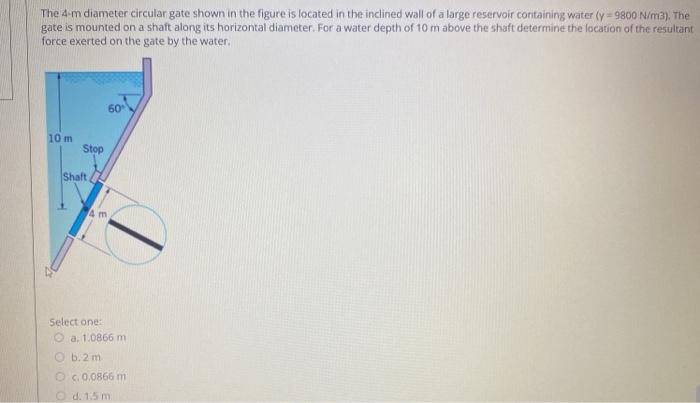 Solved The 4-m diameter circular gate shown in the figure is | Chegg.com
