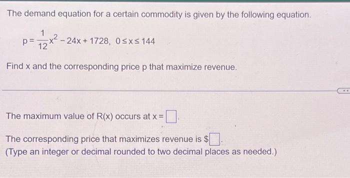 Solved The demand equation for a certain commodity is given | Chegg.com