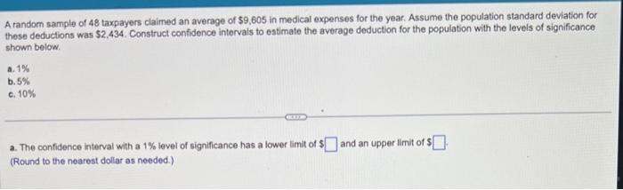 Solved A random sample of 48 taxpayers claimed an average of | Chegg.com