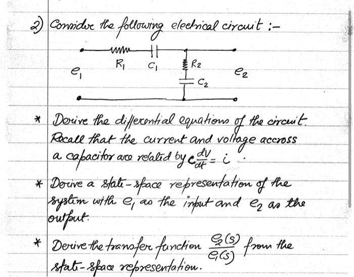 Solved 2) Consider the following electrical circuit :- * | Chegg.com