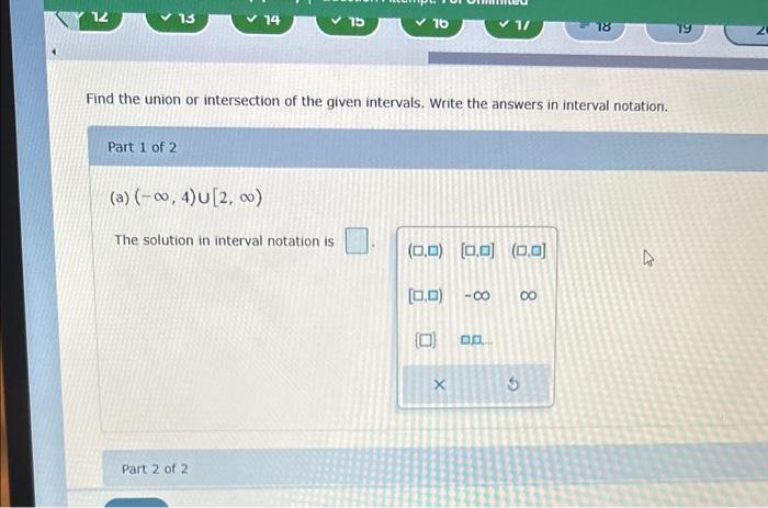 Solved Find the union or intersection as indicated, given | Chegg.com