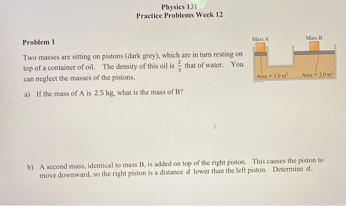 Solved Physics 131 Practice Problems Week 12 Problem 1 Mass | Chegg.com