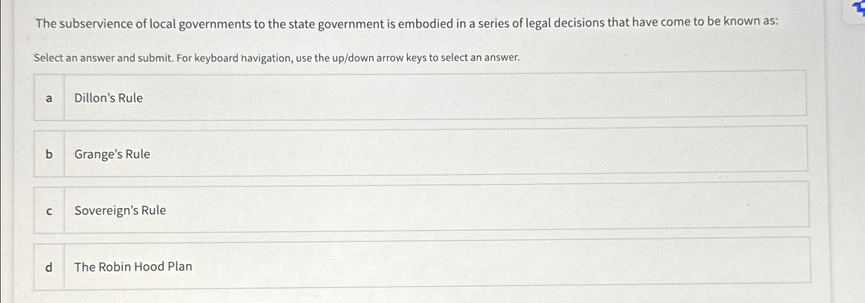 Solved The subservience of local governments to the state | Chegg.com