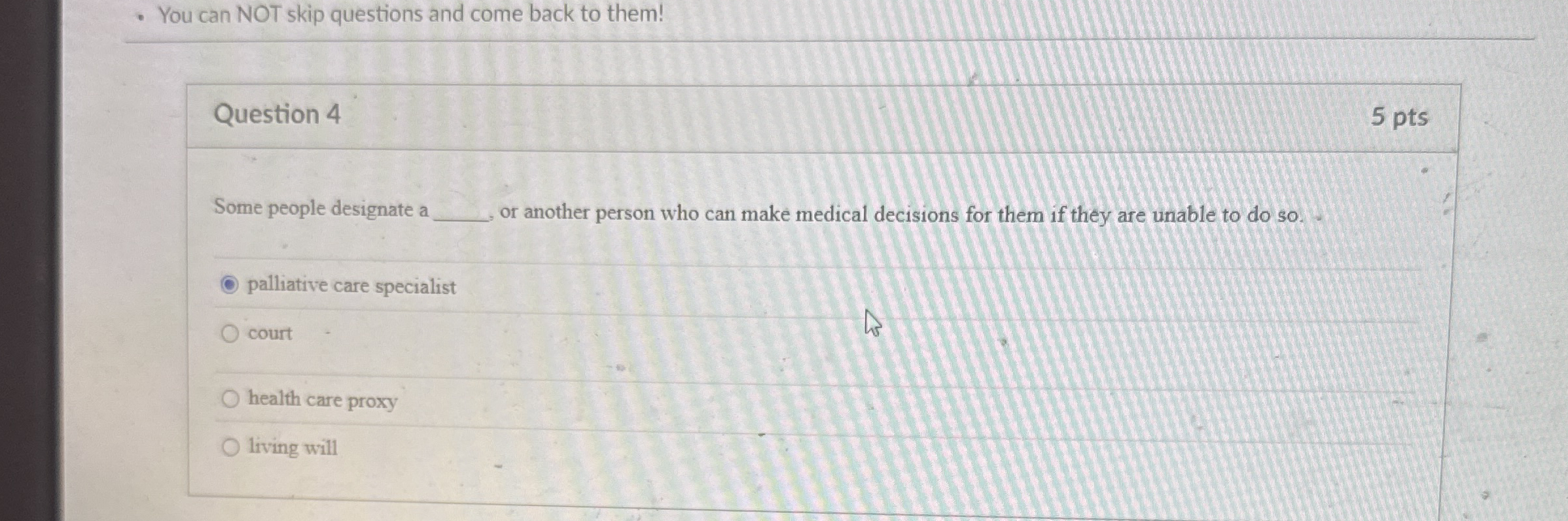 Solved You can NOT skip questions and come back to | Chegg.com