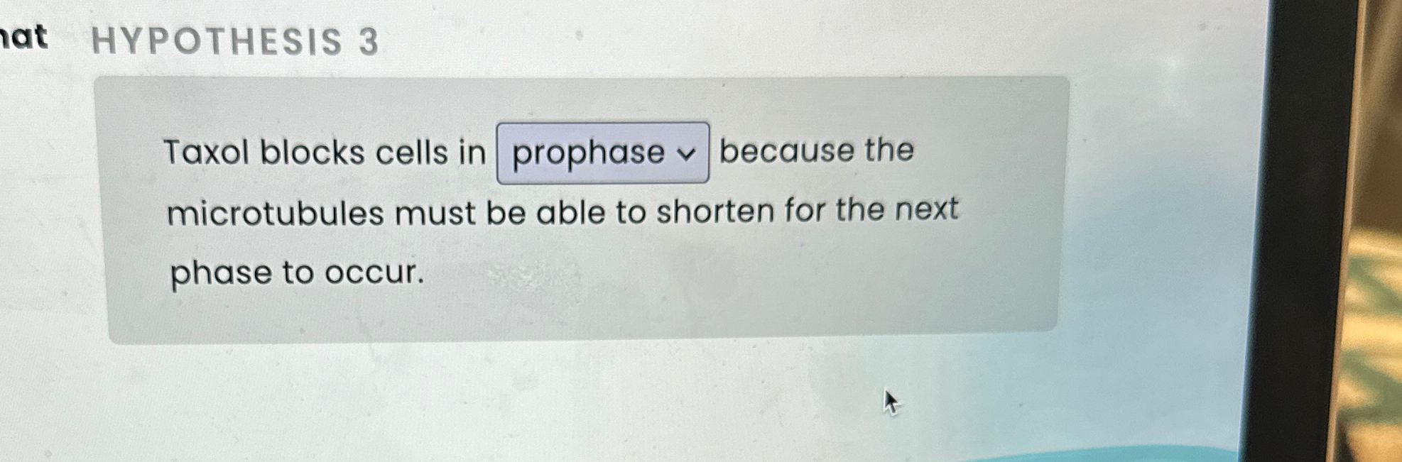 Solved HYPOTHESIS 3Taxol blocks cells in ﻿because the | Chegg.com