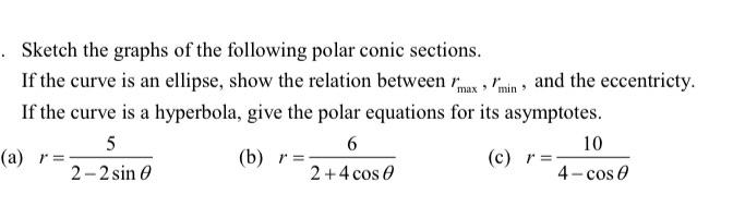 Solved Sketch the graphs of the following polar conic | Chegg.com