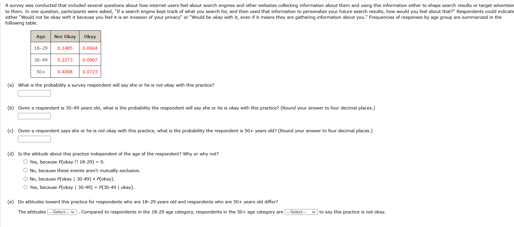 Solved following table.(a) ﻿What is the probability a survey | Chegg.com