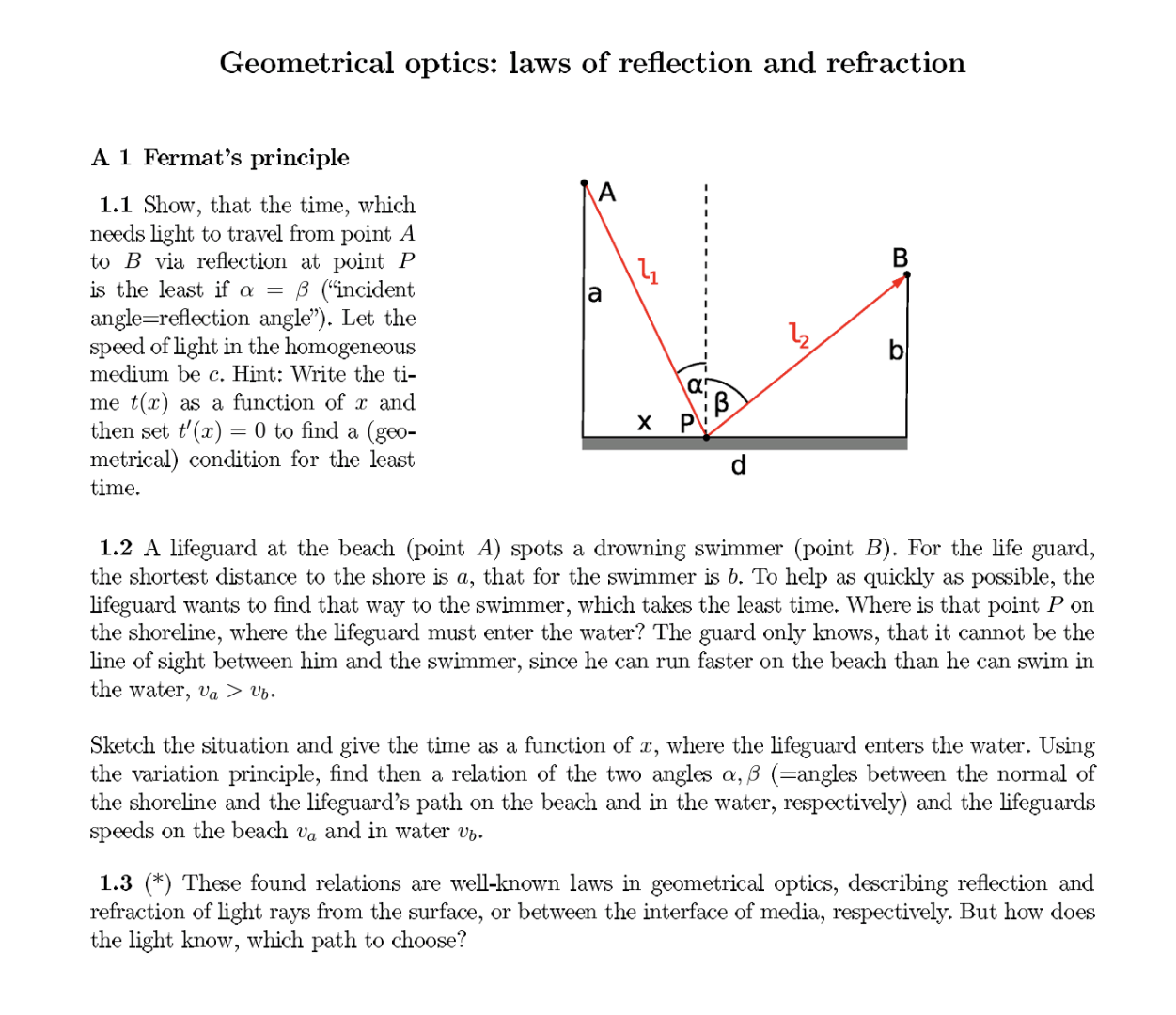 Solved Geometrical optics: laws of reflection and refraction | Chegg.com