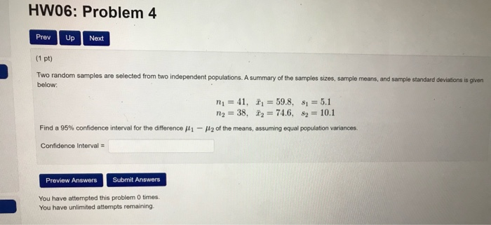 Solved HW06: Problem 3 Prev Up Next ni = 43. (1 pt) Two | Chegg.com