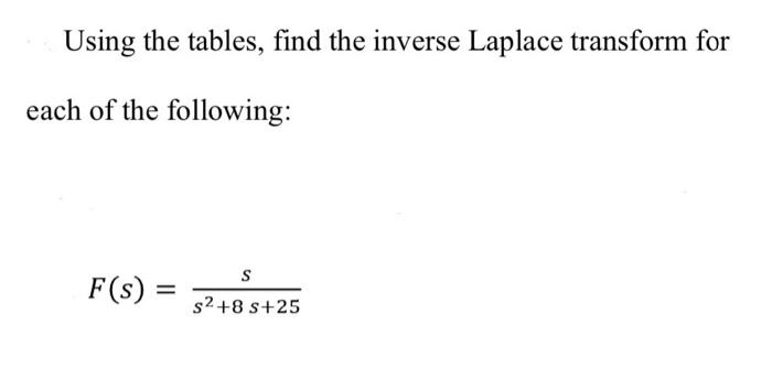 Solved Using the tables, find the inverse Laplace transform | Chegg.com