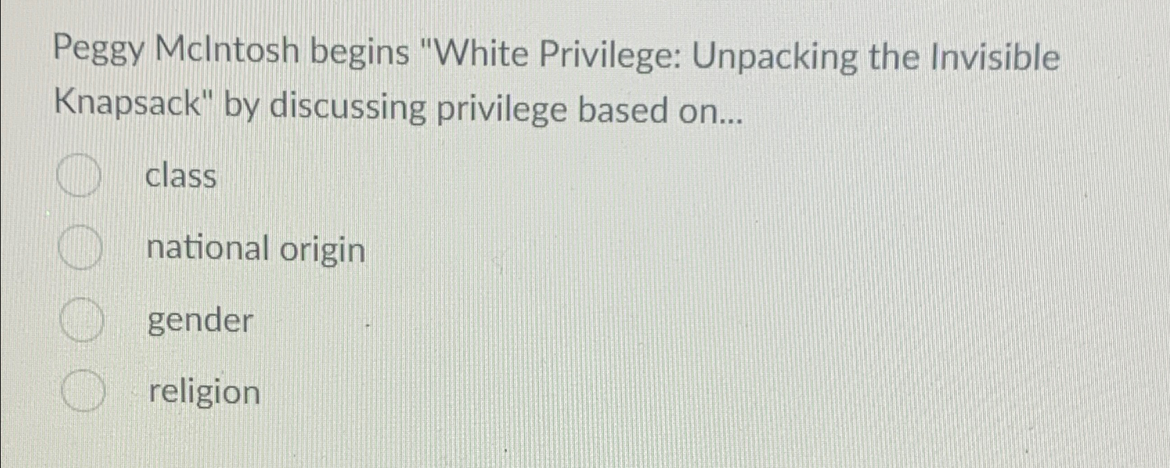 Solved Peggy McIntosh begins "White Privilege: Unpacking the | Chegg.com