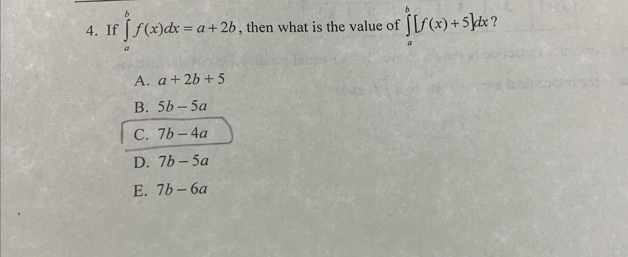 Solved If ∫abf(x)dx=a+2b, ﻿then what is the value of | Chegg.com