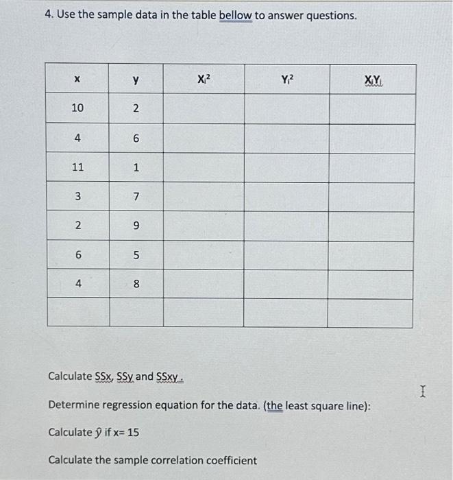 Solved 4. Use the sample data in the table bellow to answer | Chegg.com