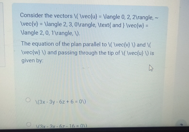 Solved Consider the vectors Vec {u}= \langle | Chegg.com