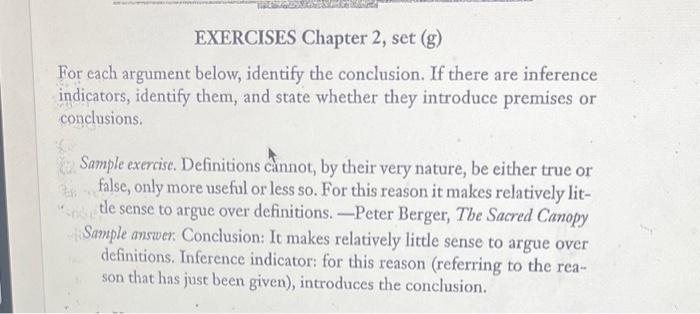 EXERCISES Chapter 2, set (g) For each argument below, | Chegg.com