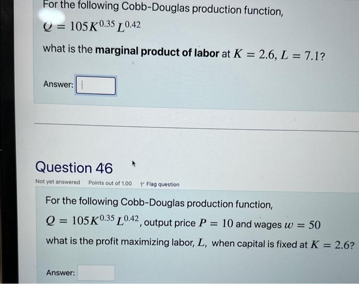 Solved For the following Cobb-Douglas production function, | Chegg.com