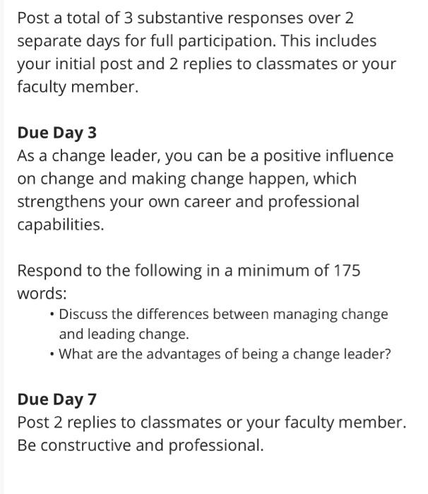 Solved Post a total of 3 substantive responses over 2 | Chegg.com