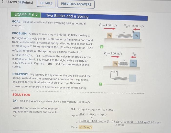 Solved energy. PROBLEM A block of mass m1=1.60 kg, initially | Chegg.com