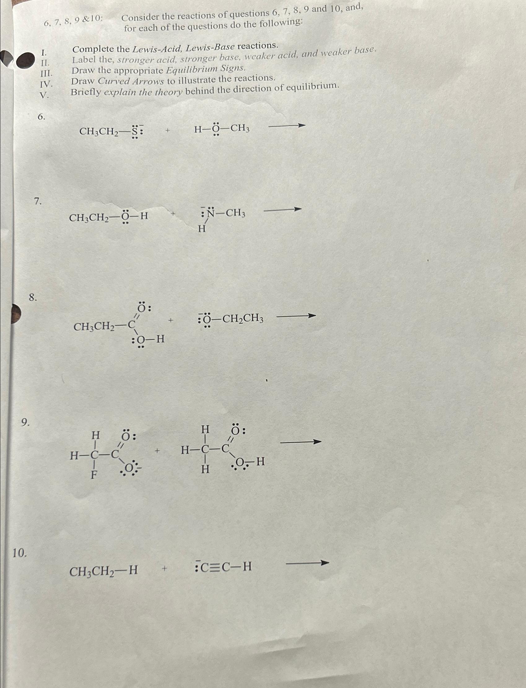 Solved 6,7,8,9&10:, ﻿Consider the reactions of questions | Chegg.com