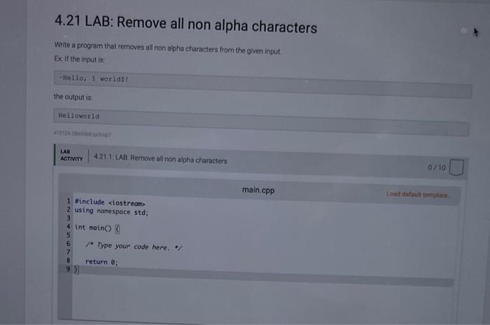 Solved 4 21 LAB Remove All Non Alpha Characters Write A Chegg