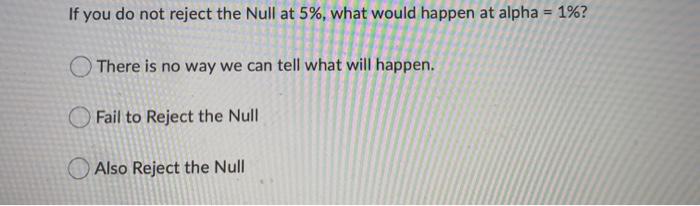 Solved If you do not reject the Null at 5%, what would | Chegg.com