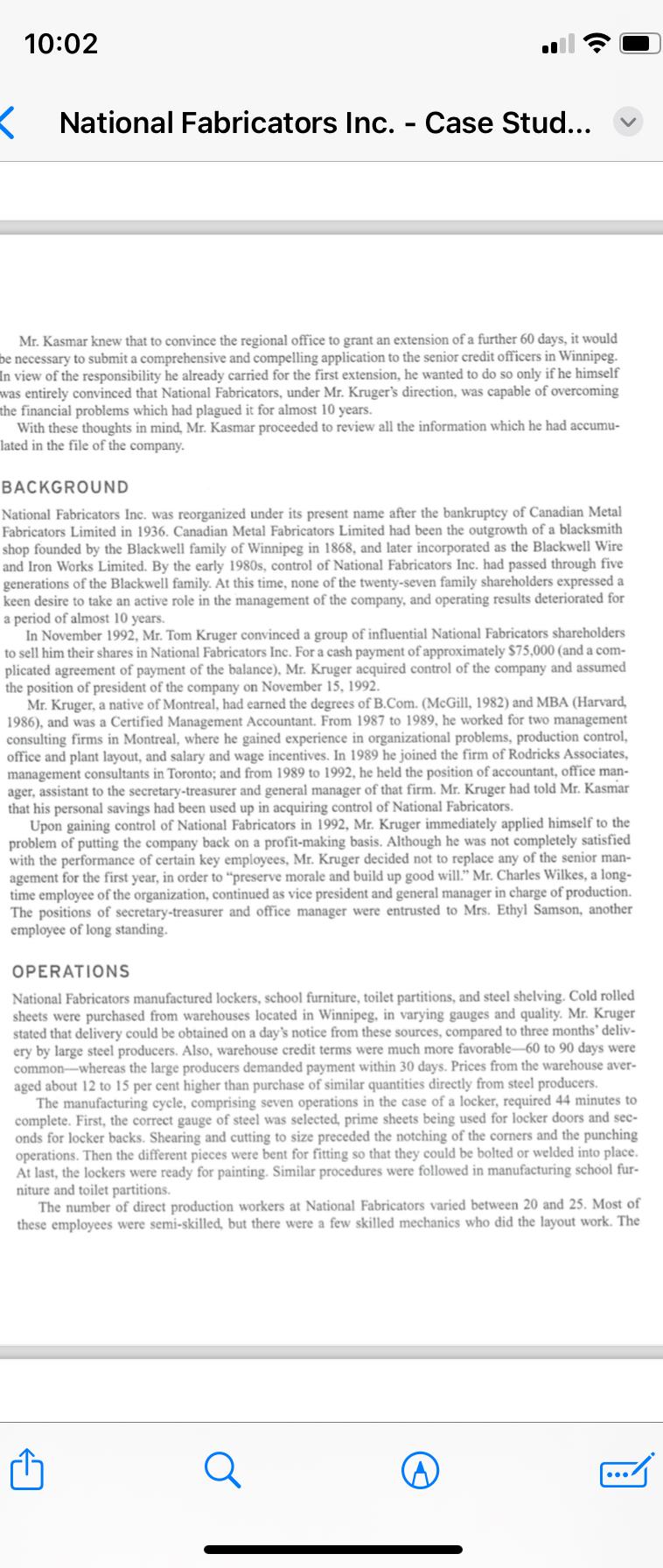 Solved 10:02National Fabricators Inc. - ﻿Case Stud...Mr. | Chegg.com
