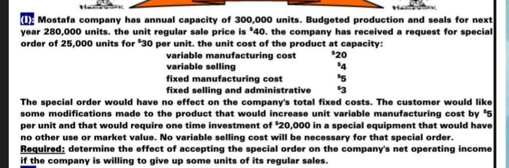 Solved (I): Mostafa company has annual capacity of 300,000 | Chegg.com
