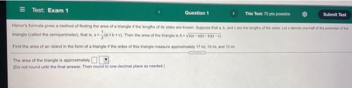 Solved Test: Exam 1 Question 1 Thio Test 70 pts possible | Chegg.com