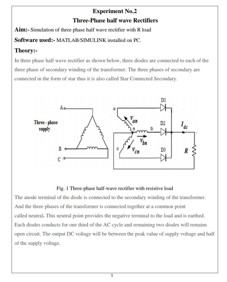 Experiment No.3 Three-Phase Bridge Rectifiers Aim:- | Chegg.com